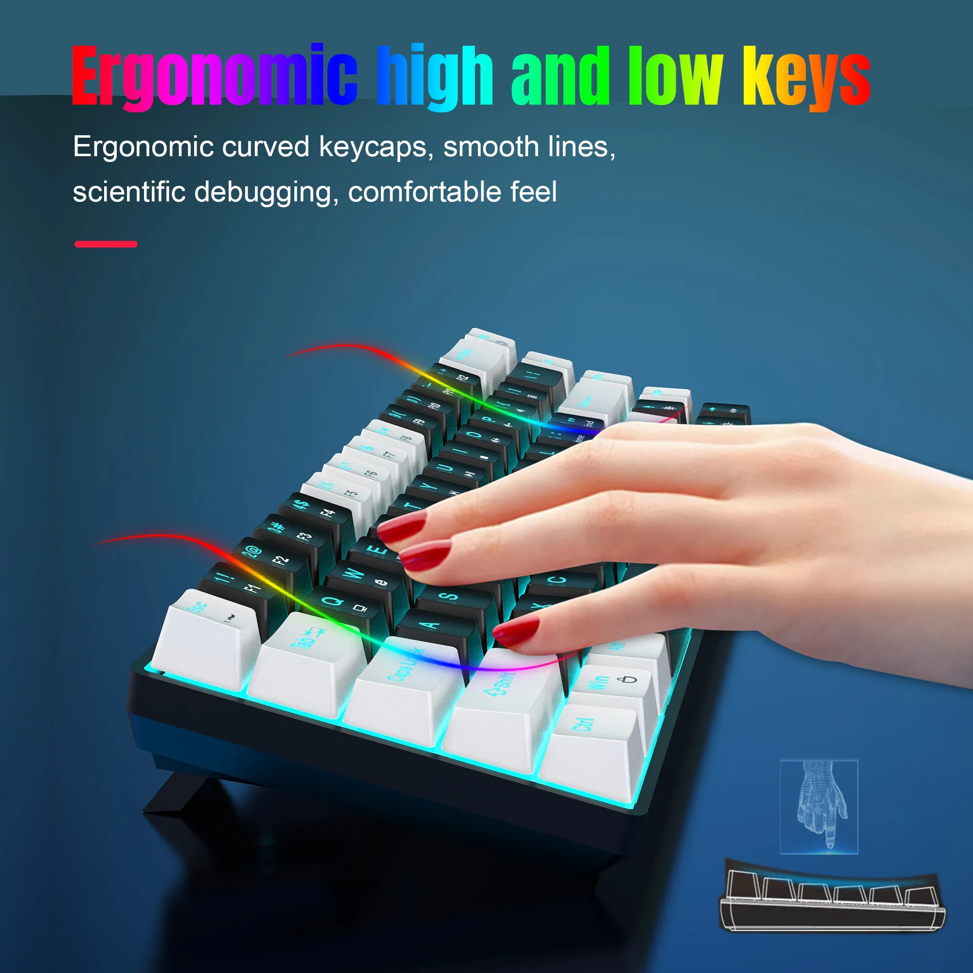 68 Keys Mechanical Keyboard Ergonomics RGB Backlit LED Hot Swappable ...