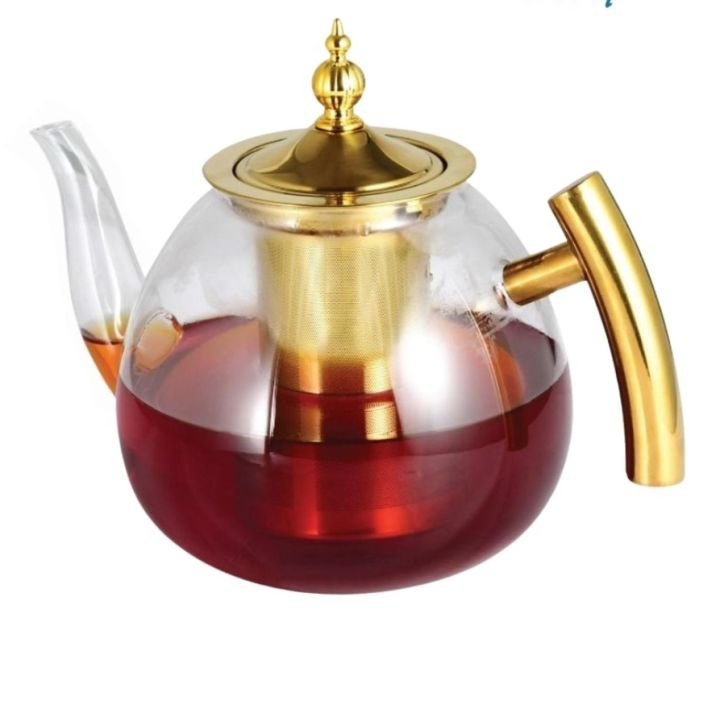 Glass Teapot 1000ml with Removable Infuser, Stovetop Safe Tea Kettle ...
