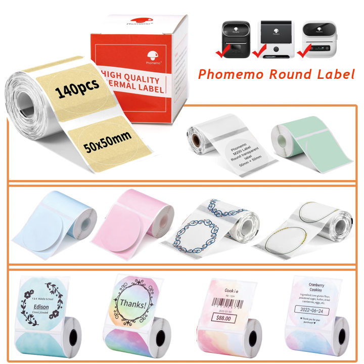 Phomemo Self-Adhesive Round white/transparent/color Label for M110/M220/M200/M120 for DIY Logo ...