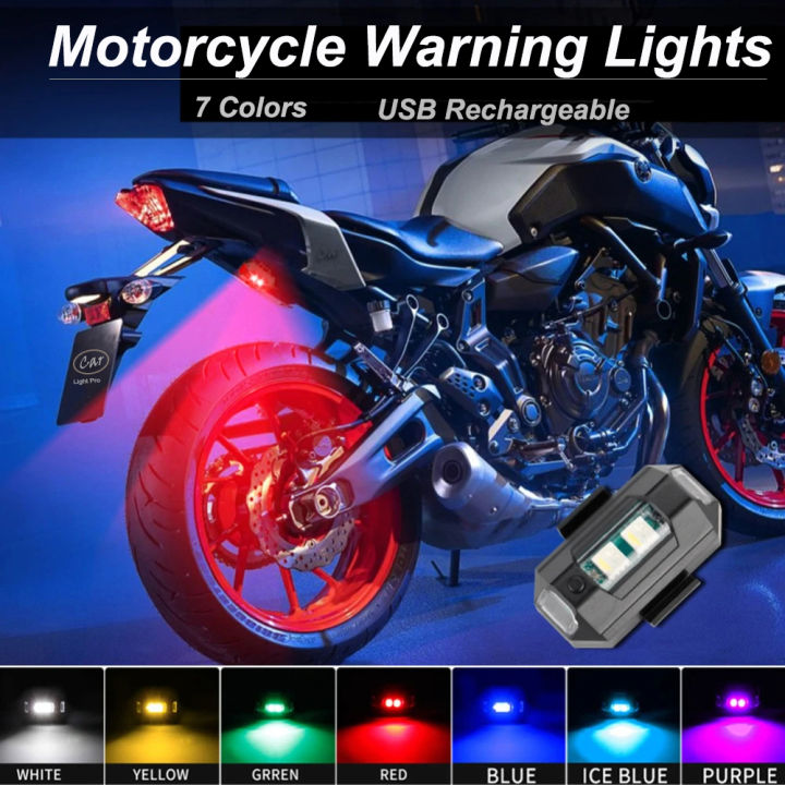7 Colors LED Motorcycle Warning Lights USB Anti-Collision Aircraft ...