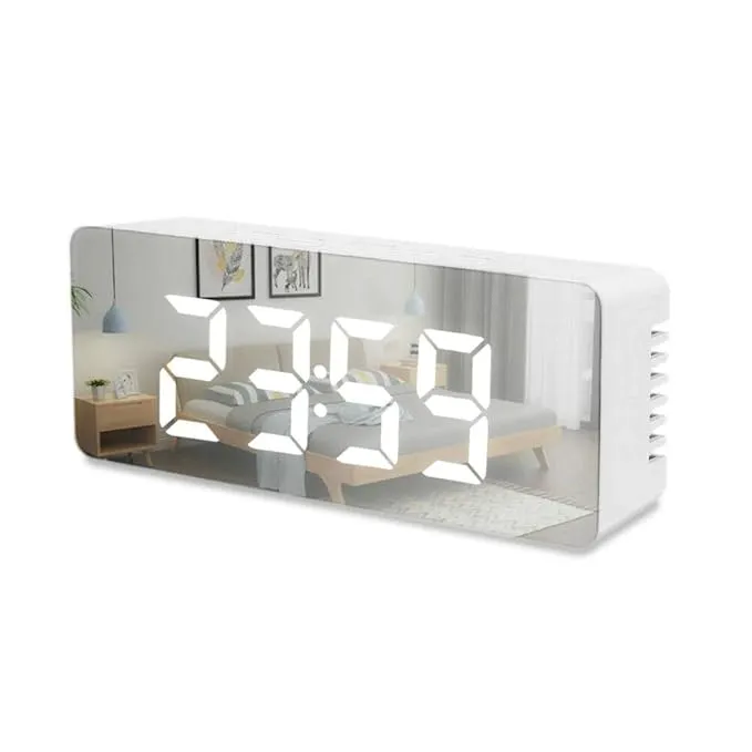 LED Mirror Table Clock Digital Alarm Snooze Display Time Desktop ...