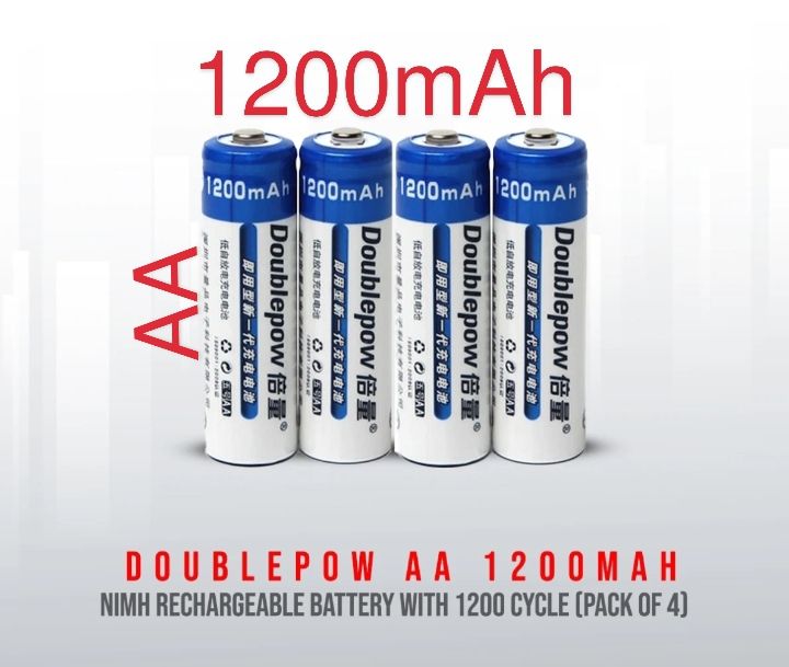 Doublepow Rechargeable AA Size 1200 mAh NiMH Pencil Battery with 1200 ...