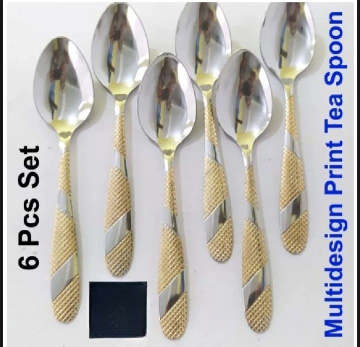 6 Piece Steel Spoon Set: Multi-Design 6-Inch Long Spoons For Your ...