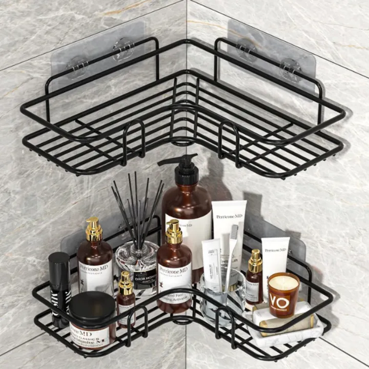 Toilet Storage Rack Bathroom Shelf No-Drill Corner Shelf Shower Wall ...