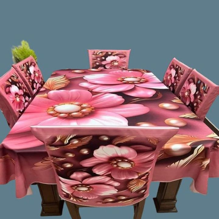 3D Print Premium Dining Table Cloth & Chair Cover Set 7 in 1 | Daraz.com.bd