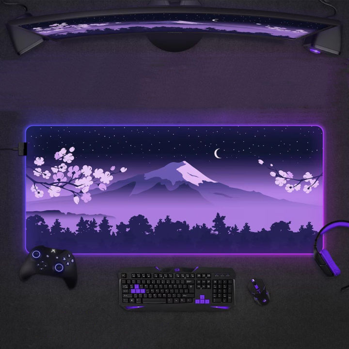 Purple Mouse Pad RGB Fuji Desk Mat Gaming Mousepad Japanese Night Pink ...