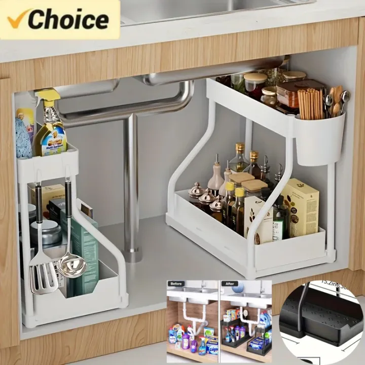 Space Saving 2 Tier Under Sink Organizer,Pull Out Storage Box Durable ...