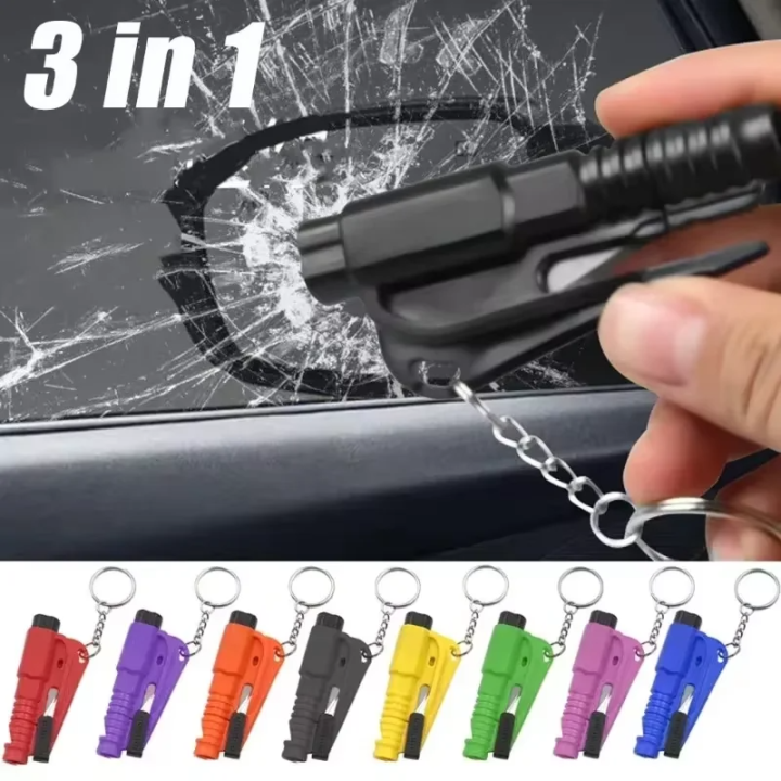 *3-in-1 Car Safety Hammer Window Breaker & Seat Belt Cutter Keychain ...