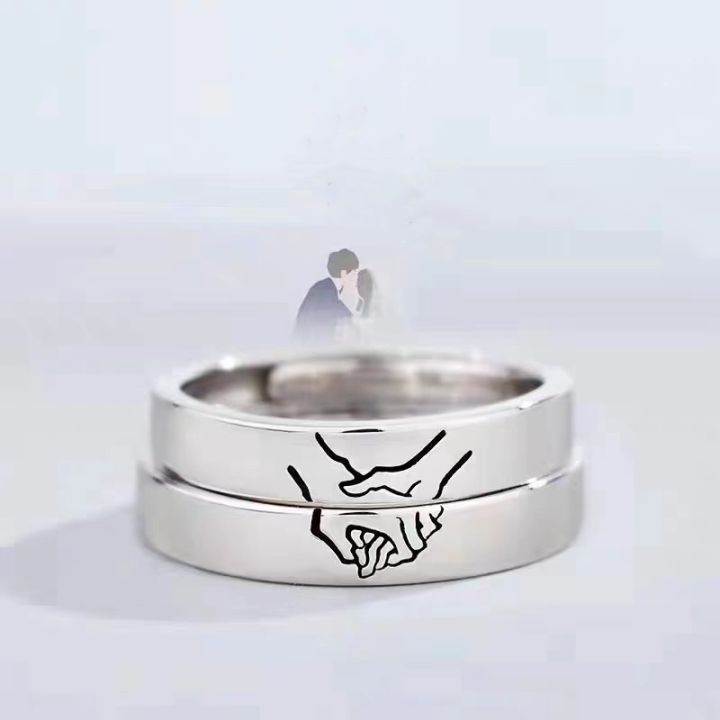 New Couple Rings Cute Sliver Color Hand Open Ring for Women Men ...