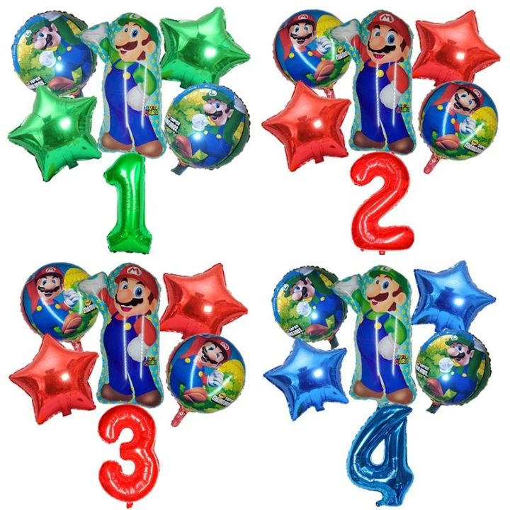 6pcs Cartoon Super Mario Balloons Set Game 32 Inch Digital Aluminum ...
