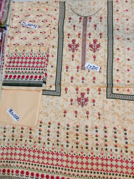 premium Quality Embroidery Lawn 3ps Unstitched suit For Women and girls ...