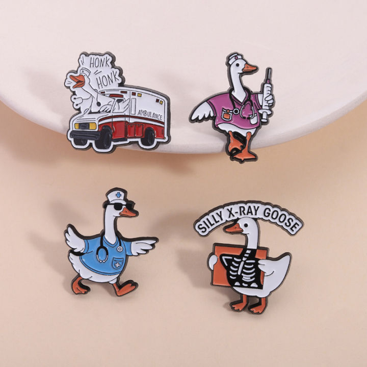 4pcs Cute Cartoon Duck Goose Doctor Nurse Enamel Brooch Creative ...