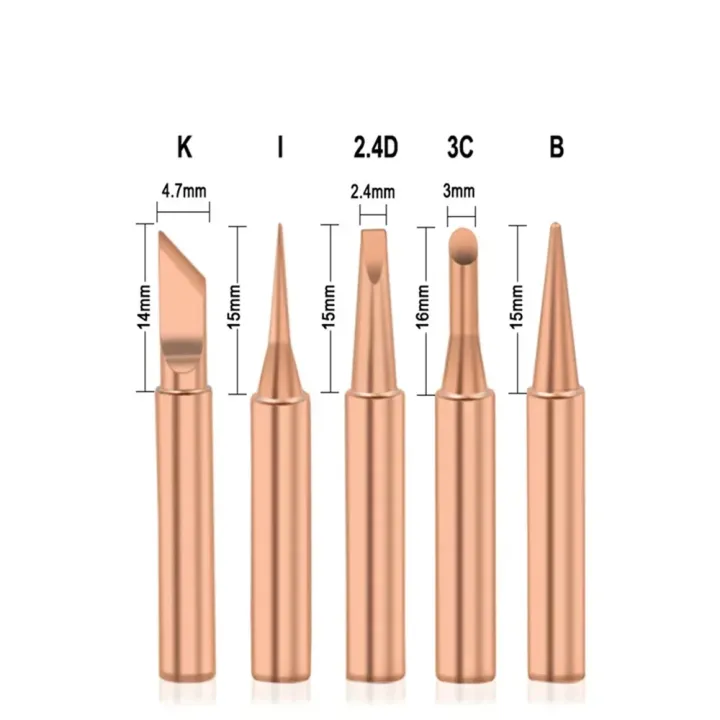 Soldering Iron Tips 5Pcs 900M-T Pure Copper Soldering Iron Head Welding Replacement Tip Kit BGA ...