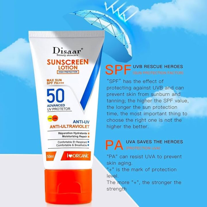 DISAAR BEAUTY Sunscreen Lotion SPF 50 PA+++ Advanced UV Protection UVA ...