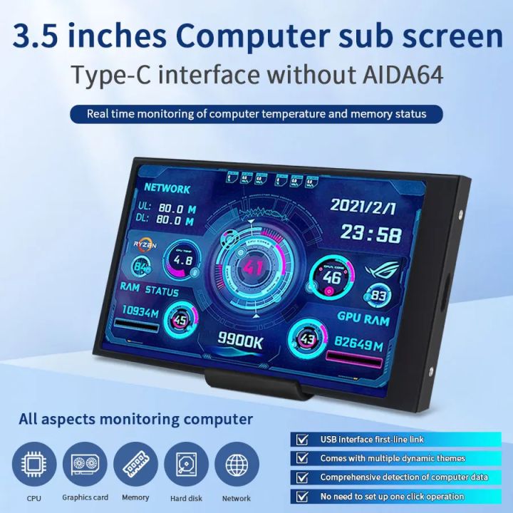 3.5 inch Mini IPS Type C Secondary Screen Computer CPU GPU RAM HDD Monitor Display USB LCD ...