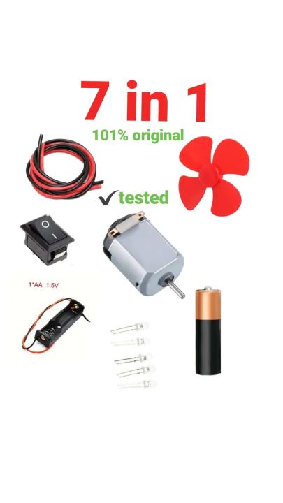 (7 in 1) science project kit dc motor with fan,wire,switch,cell with ...