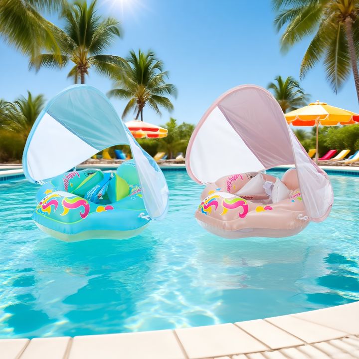 Baby Swimming Pool Float With Canopy Inflatable Infant Floating Ring ...