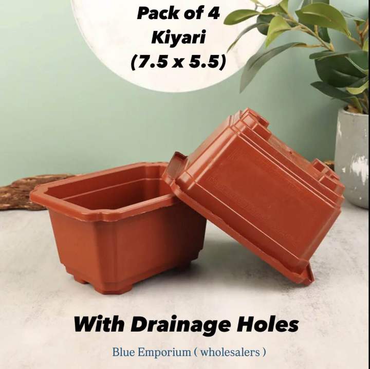 Pack of 4 Plastic Kiyari Pots (7.5 x 5.5) kiari gamla with Drainage ...