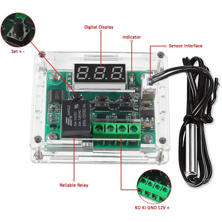 W1209 DC 12V Red/Blue heat cool temp thermostat temperature control ...