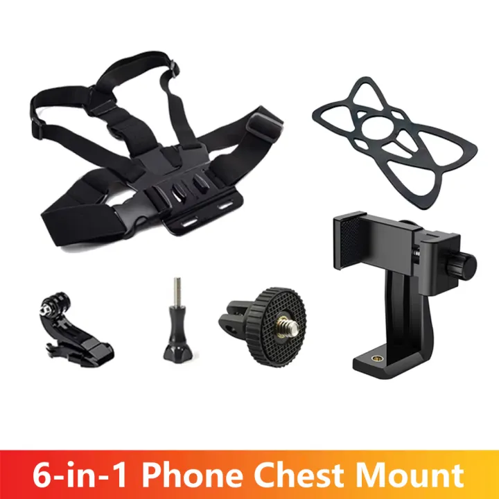 6-in-1 Phone Chest Mount Adjustable Phone Clip Tripod Selfie Stick For ...