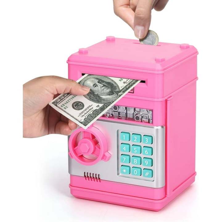 Mini Electronic Piggy Bank for Kids - Cash & Coin ATM Money Saver, Cartoon Safe Bank Box ...