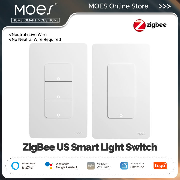 MOES Tuya ZigBee Smart Light Switch US Push Button Wall Switch Work ...