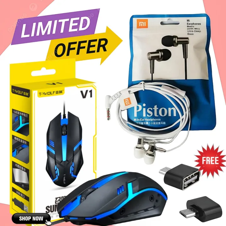 Gaming Mouse and Earphone combo package with free otg | Daraz.com.bd