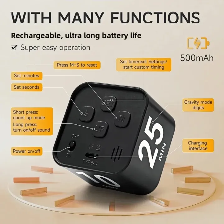 Gravity Sensor Cube Timer, Visual Flip Digital Countdown Clock for ...