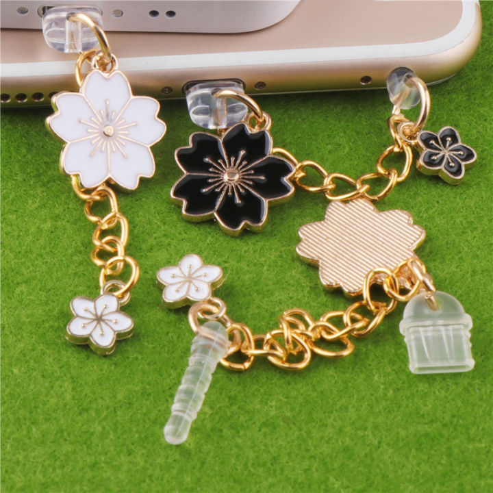 Cute Dust Plug Charm Cherry Blossoms Charge Port Plug For iPhone Type C ...
