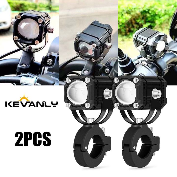 2pcs Motorcycle Spotlight Projector Lens 3 Color Mini LED Headlight ...