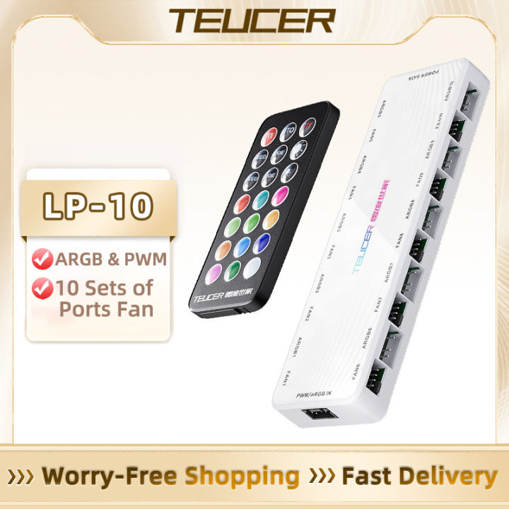 TEUCER LP-10 ARGB Controller Cooling Fan 1 To 10 Hub 5V AURA SYNC Hub Sata Powered 4-pin PWM ...