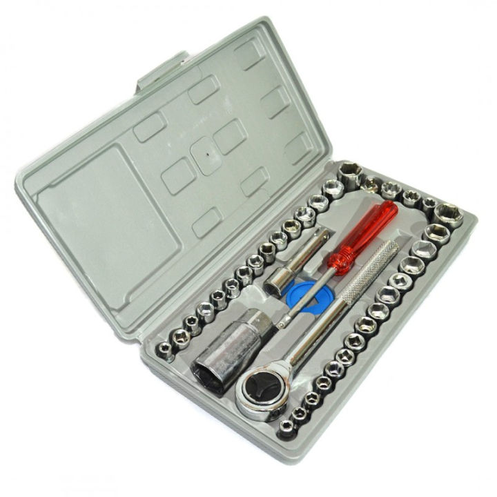40-Piece Toolkit Set – Chrome Vanadium Socket, Stainless Steel Ratchet Wrench, Spanner ...