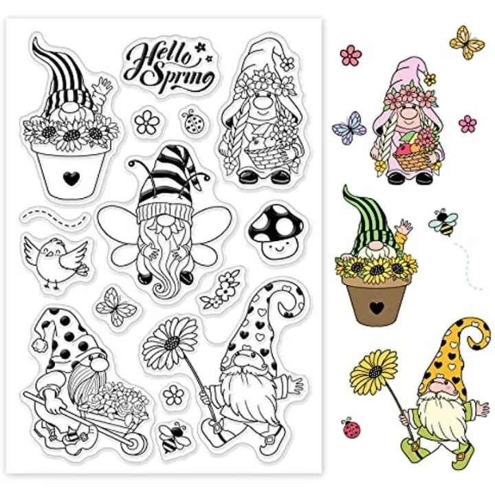 Gnome Silicone Clear Stamps Spring Flower Bee Butterfly Transparent ...