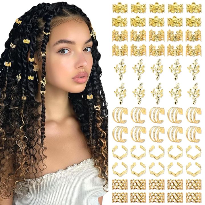 60PCS Hair Jewelry for Braids Gold Braid Clips Style Dreadlock Jewelry ...