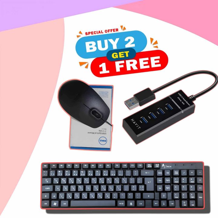 USB keyboard optical mouse and hub with free OTG gaming combo pack ...