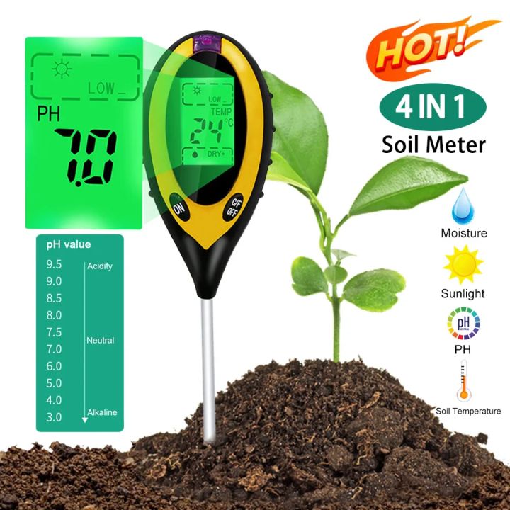 Professional Soil PH Meter 4 In1 LCD Temperature Solar Moisture PH ...