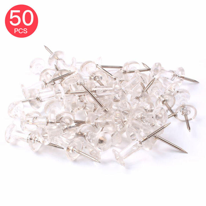 50pcs Push Pins Transparent Plastic Head with Metal Point Thumb Tacks ...