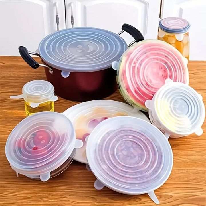 6pcs Silicone Stretch Lids Reusable Universal Round Square BPA-free ...
