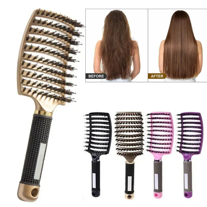 Hair Brush Scalp Massage Comb Hairbrush Boar Bristle Nylon Women Wet ...