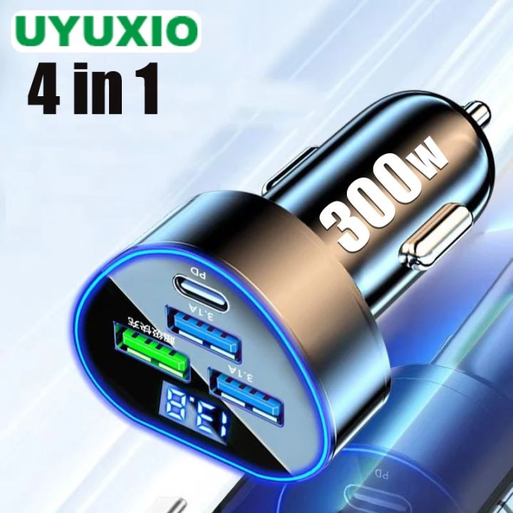UYUXIO USB C Car Charger Adapter 4 in 1 with Voltage Display Super Fast ...