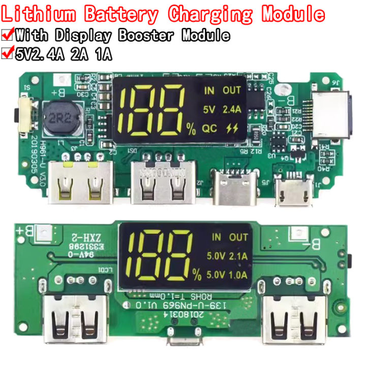 LED Dual USB 5V 2.4A Micro/Type-C USB Mobile Power Bank 18650 Charging ...