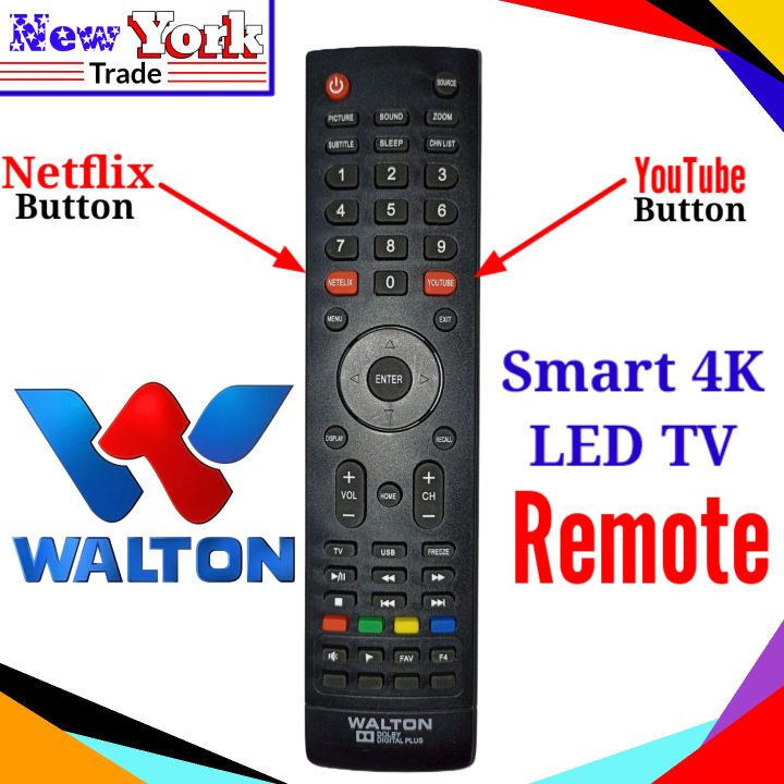 Walton Smart 4K LED / LCD TV Remote With YouTube And Netflix Button ...