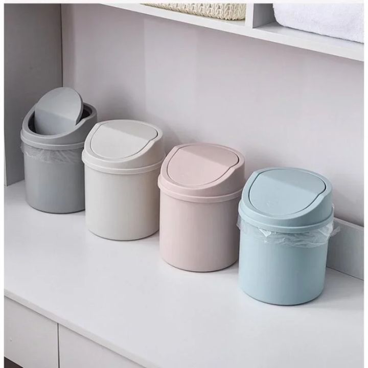 Mini Desktop Bin Small Trash Can Tube with Cover Bedroom Trash Can ...