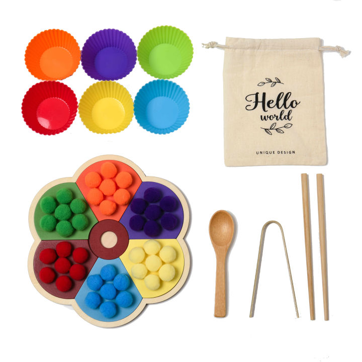 Montessori Materials Wooden Rainbow Board Sensory Toys Shape Color ...