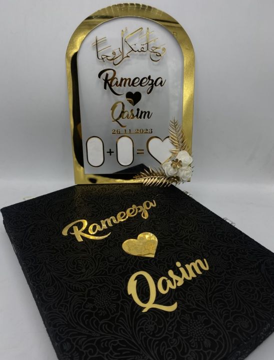 Customized Nikkah Thumb Frame With Box & Flowers | Daraz.pk