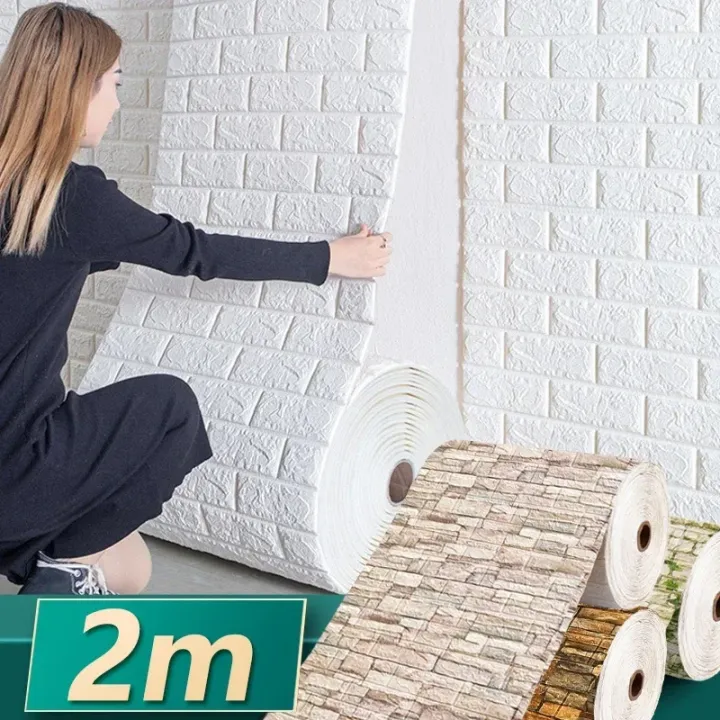 2m Roll 3D Wall Sticker Imitation Brick Bedroom Home Decor Waterproof ...