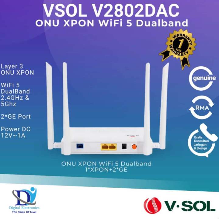 VSOL 5G Dual Band Fibre Router XPON 4-Antenna V2802DAC 2GE+WiFi5 ONU ...