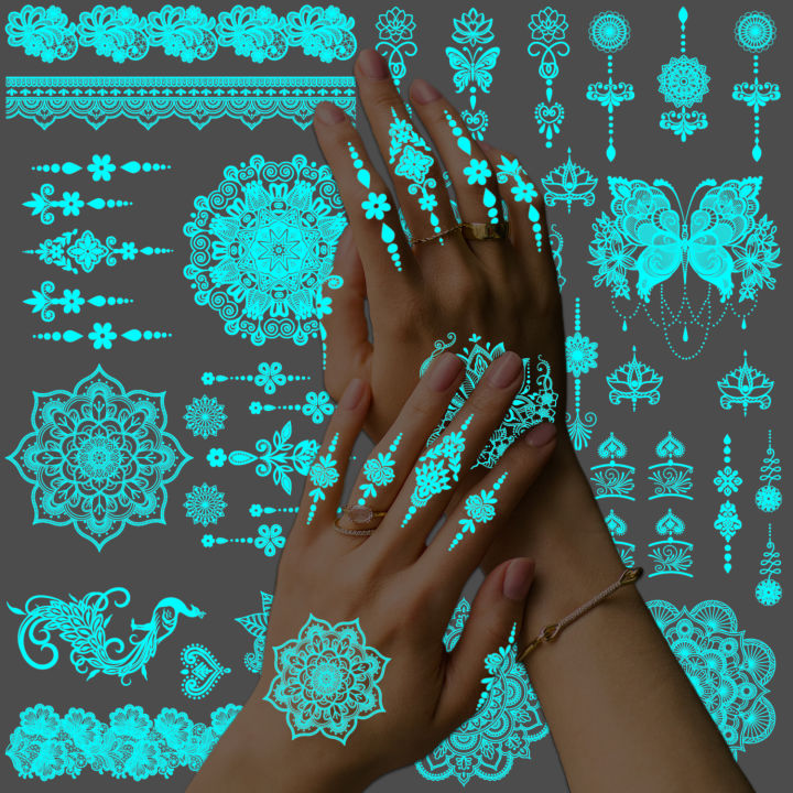 10 Sheets Glow in the Dark Tattoos for Women Girls Luminous Temporary ...