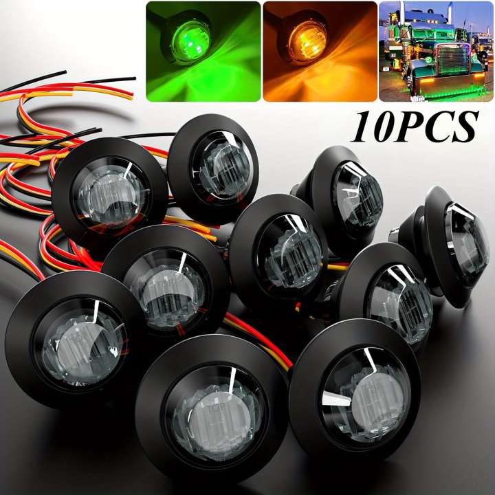 10PCS 24V Smoked Round LED Side Marker Lights Clearance Front Rear ...