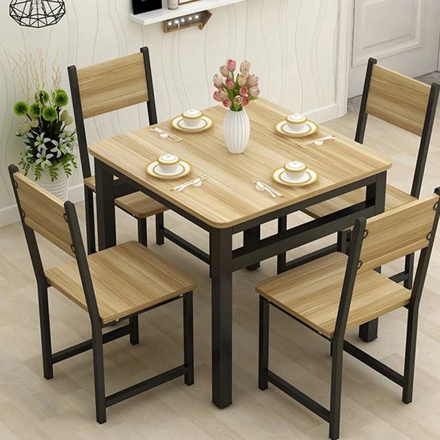 Traditional square Iron and stainless steel dining Multi-colored wooden ...